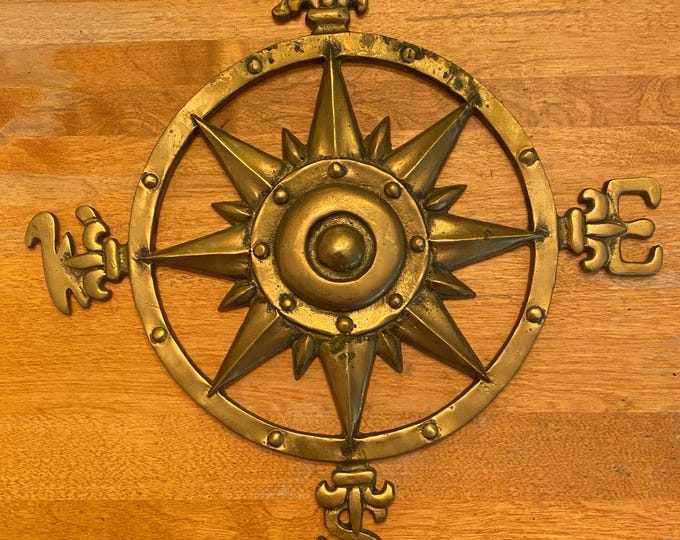 Vintage Brass Compass Rose Wall Hanging, Compass Plaque, Nice Aged ...