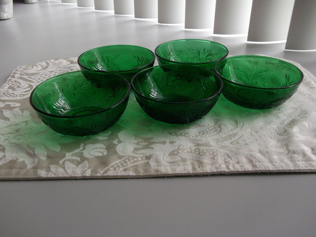 Vintage Anchor Hocking Sandwich Pattern Forest Green Desert/berry Bowls ...