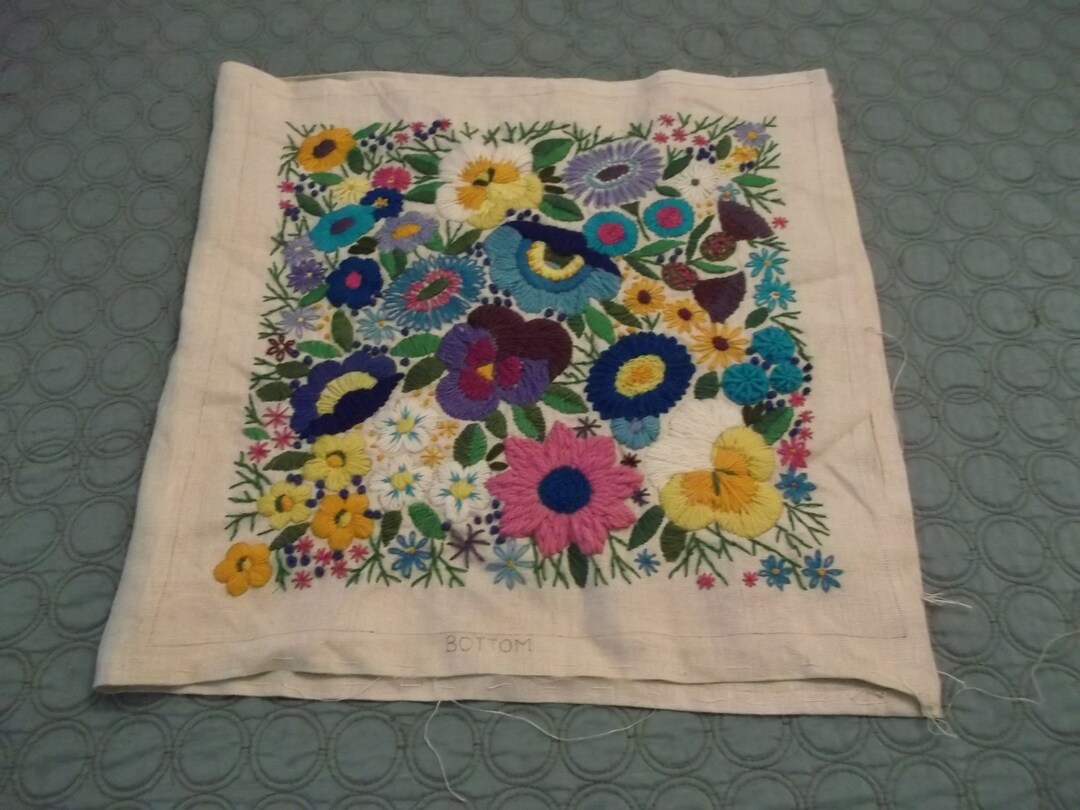 Hand Crewel Embroidered Floral Linen Cushion Cover - Etsy