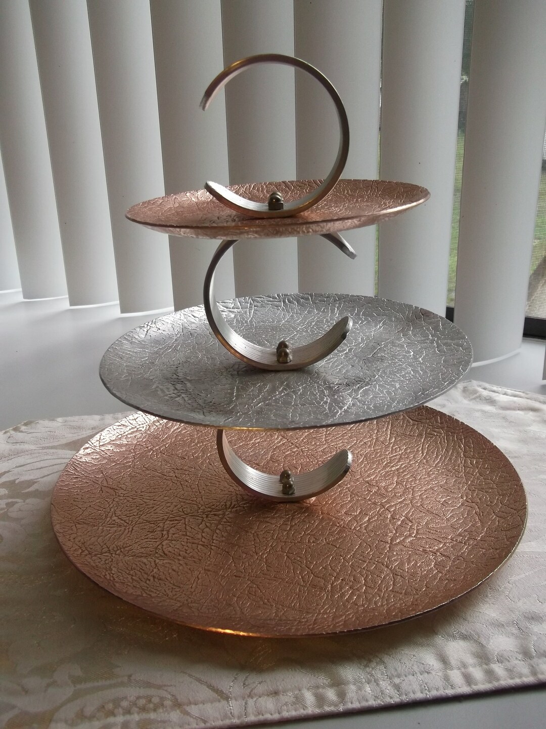 MCM Aluminum 3-tier Tidbit Tray: Pink & Silver Cake Stand - Etsy