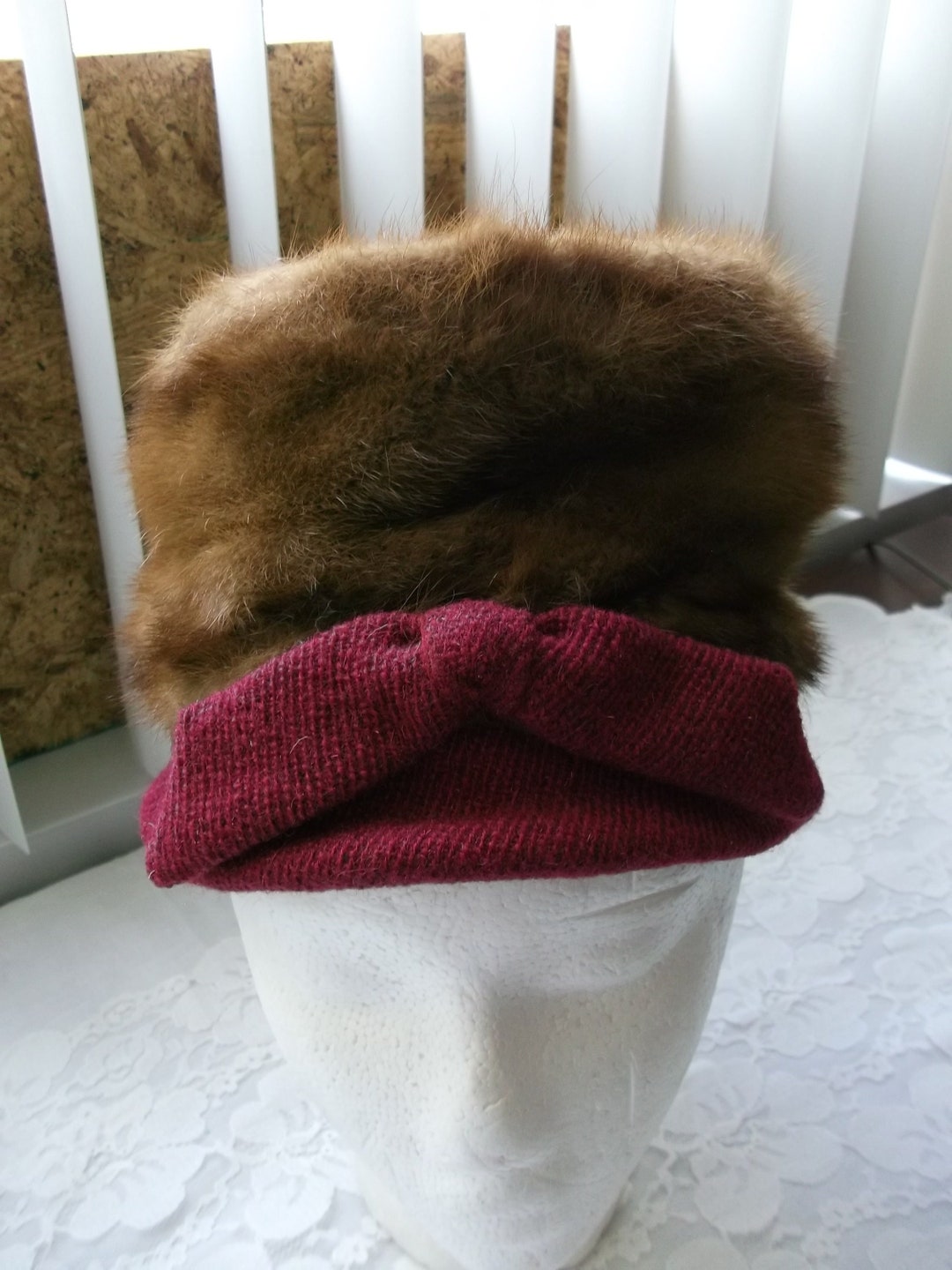 Vintage Fur Pillbox Hat With Burgundy Wool Band - Etsy