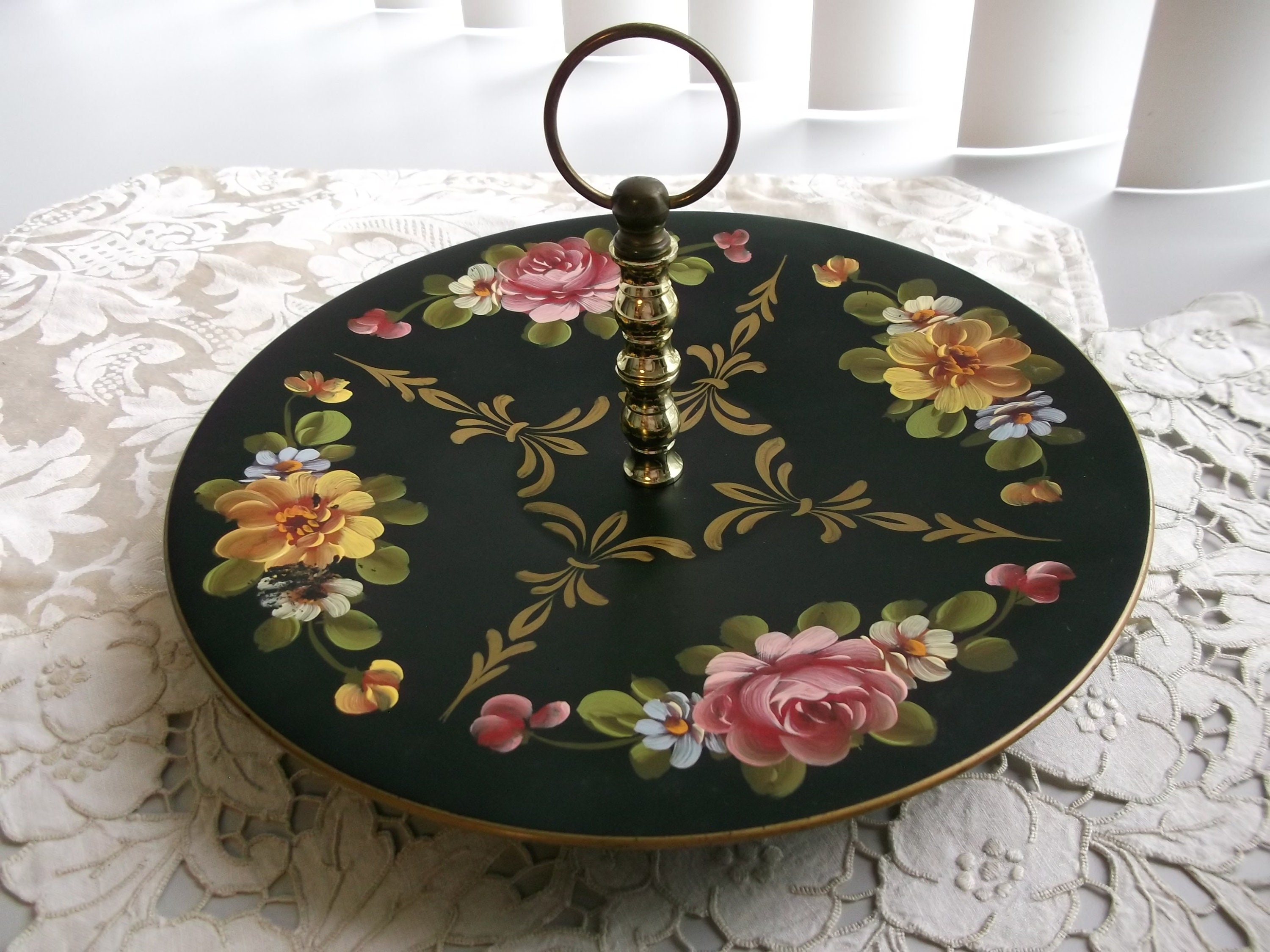Tole Painted Sandwich Tray With Center Handle - Etsy