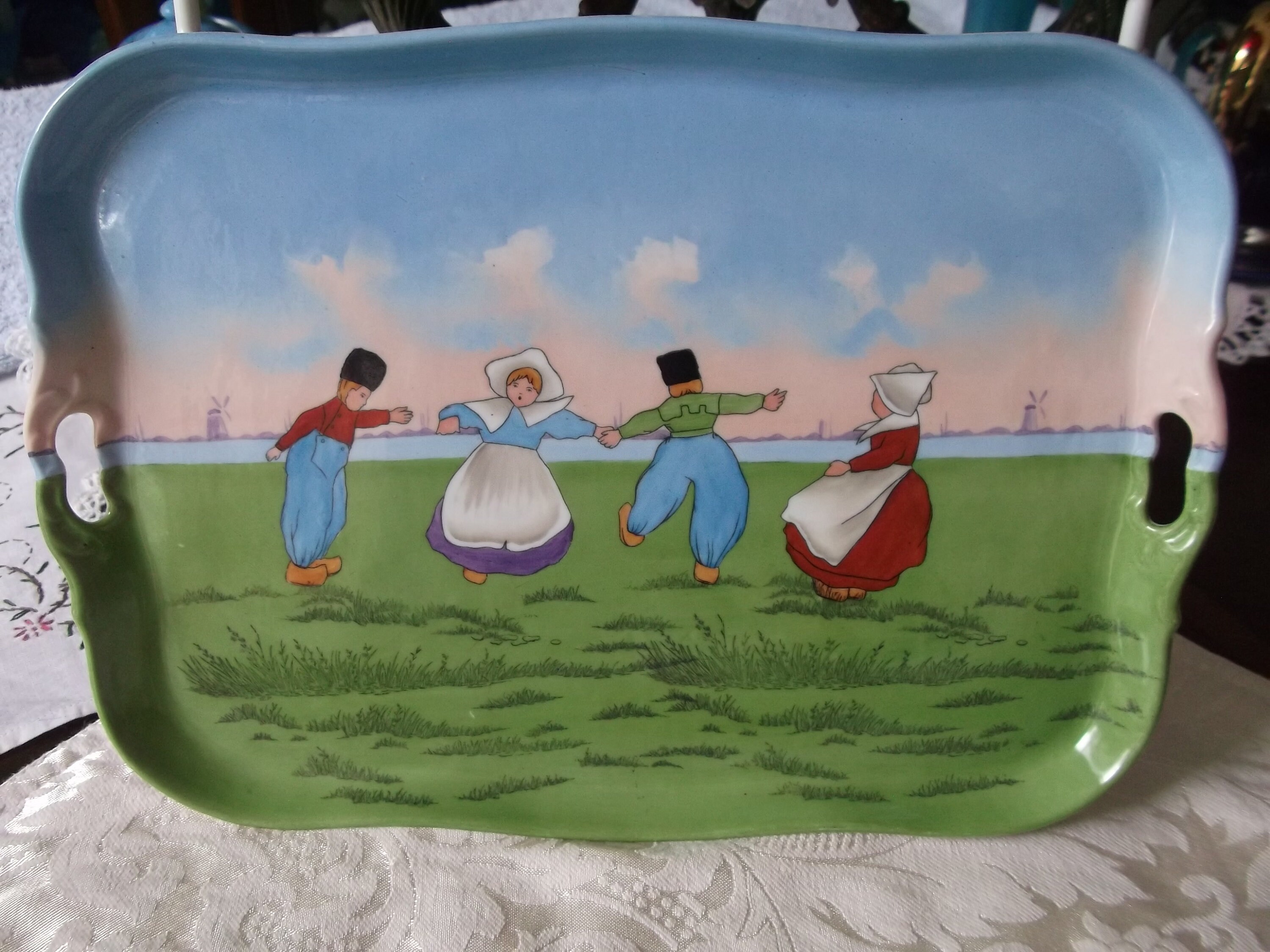 Porcelain Tea Set for Two With Tray Dutch Children Playing and ...