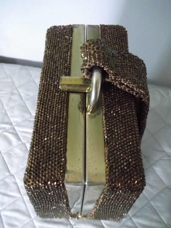 Vintage 1940's Bronze Seed Beaded Box Bag Bronze bead… - Gem