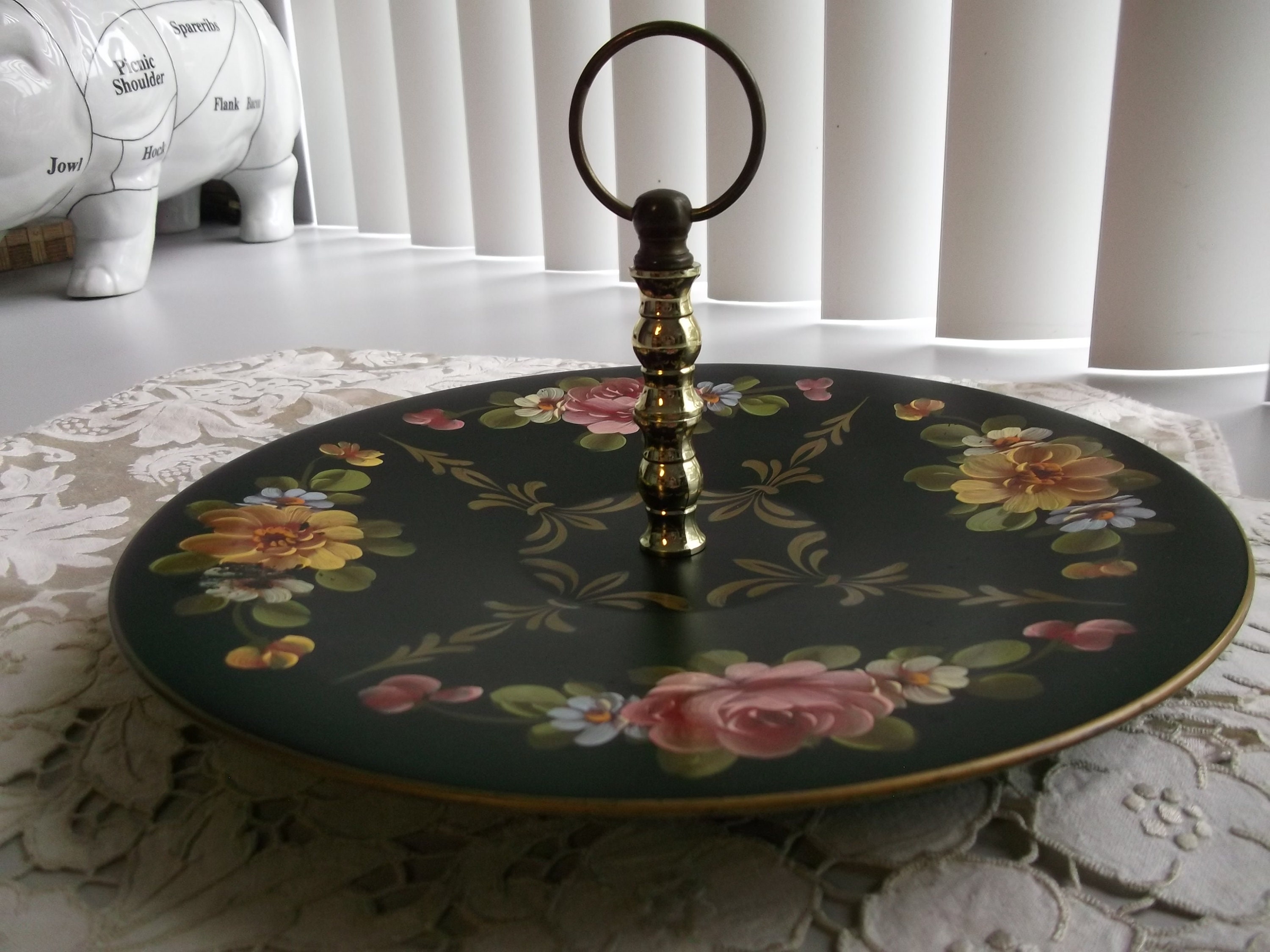 Tole Painted Sandwich Tray With Center Handle - Etsy