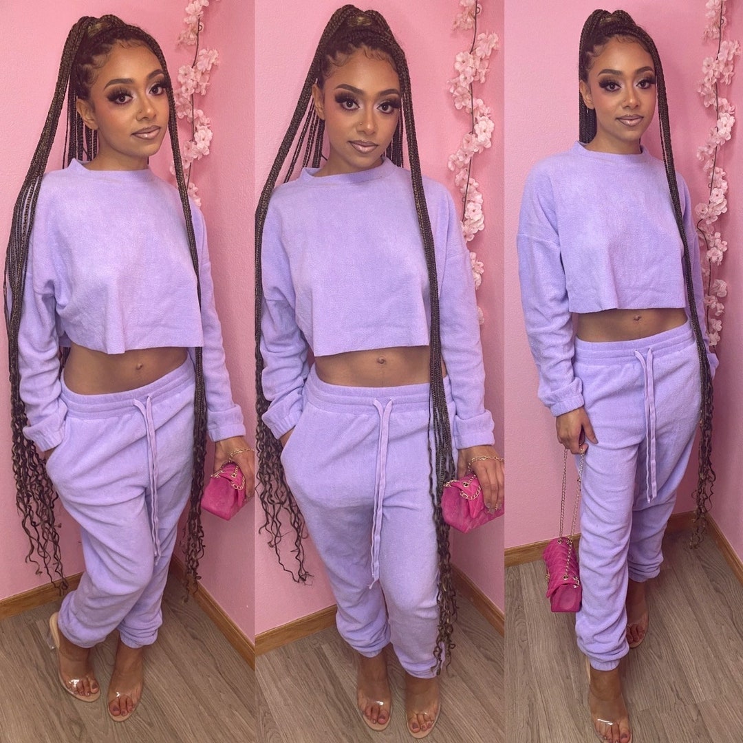 Cozy Bae Fleece Set, Cute Fleece Set, Fleece Jogger Set, Purple Fleece ...