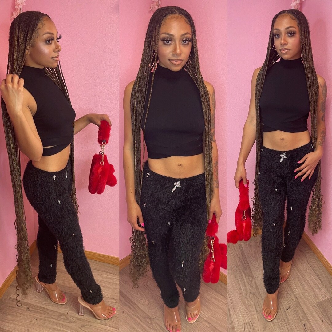 Low Rise Slim Fit Fuzzy Pants, Furry Pants, Feather Pants, Ornament ...