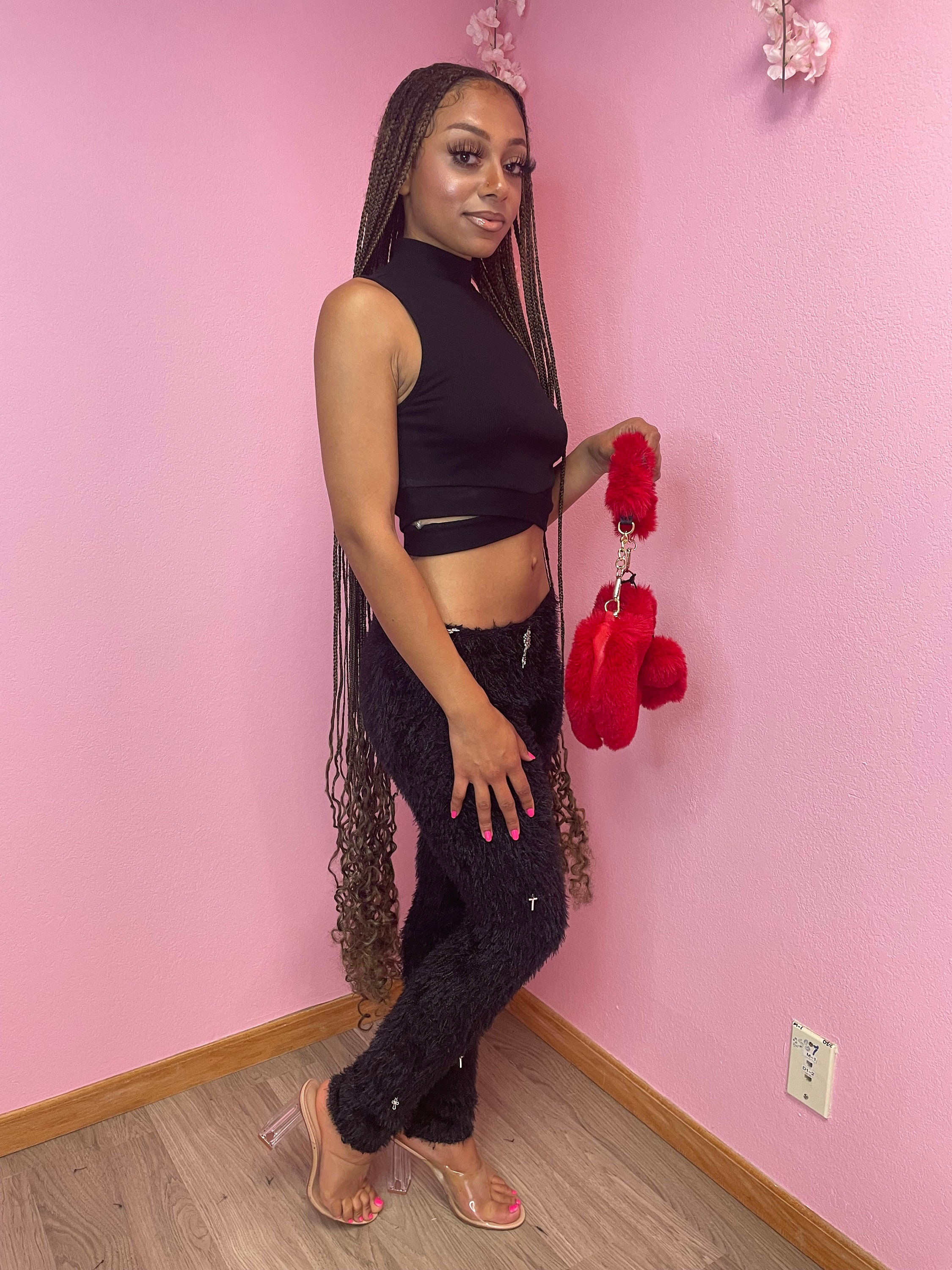 Low Rise Slim Fit Fuzzy Pants, Furry Pants, Feather Pants, Ornament ...