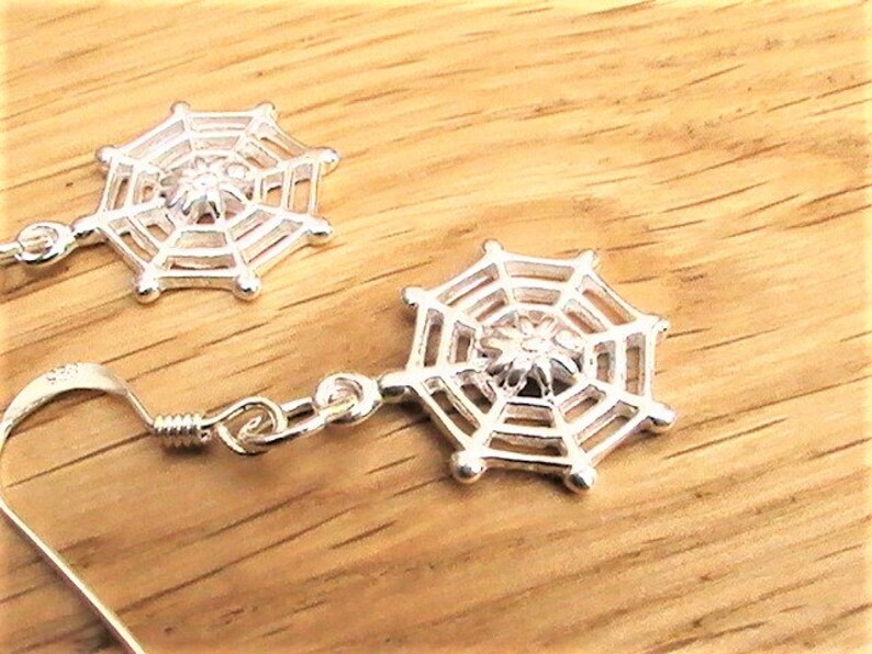 Spider Earrings, Sterling Silver Cobwebs and Tiny Spider, Halloween ...