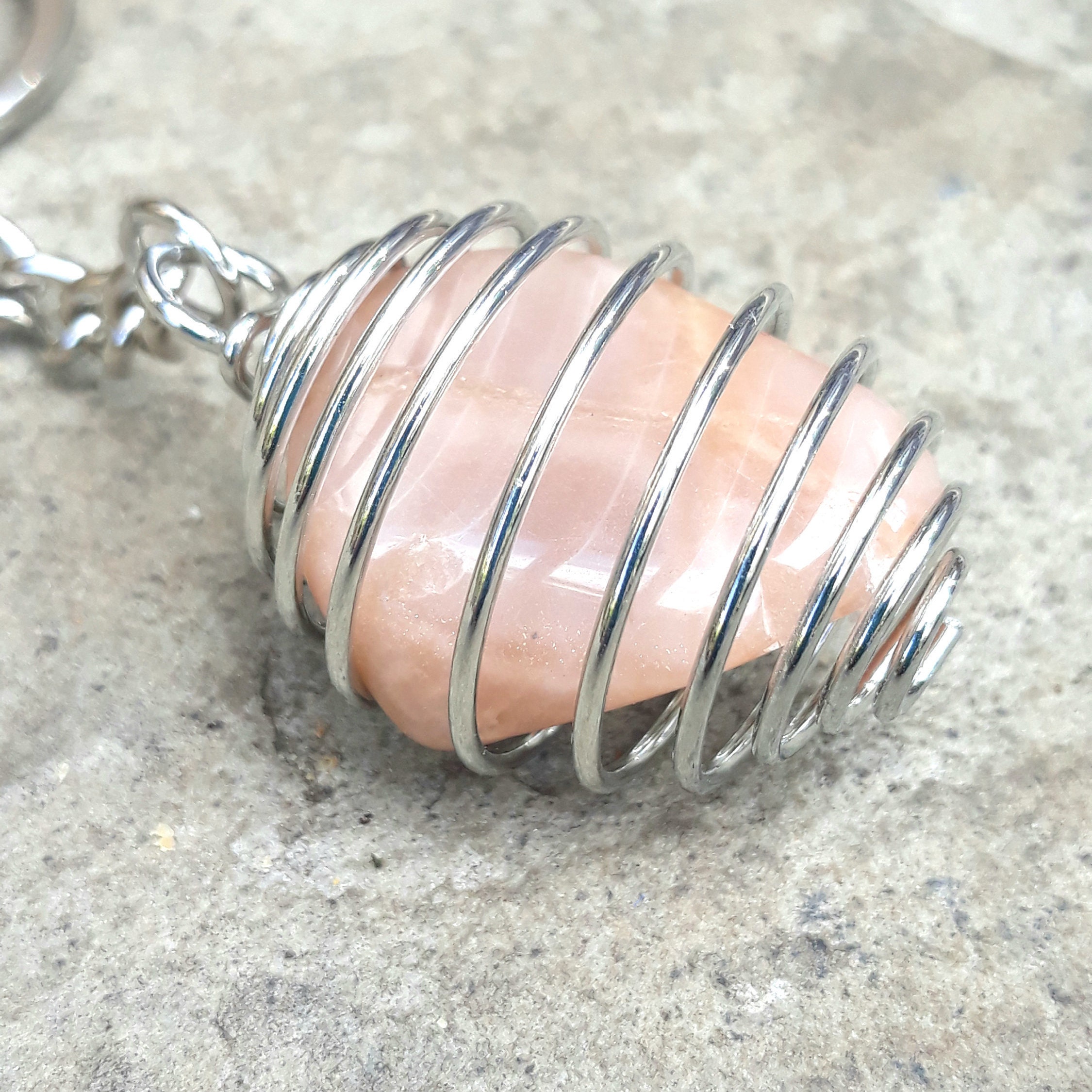 Moonstone Keychain, Spiral Cage Peach Gemstone Keyring, or Quartz ...