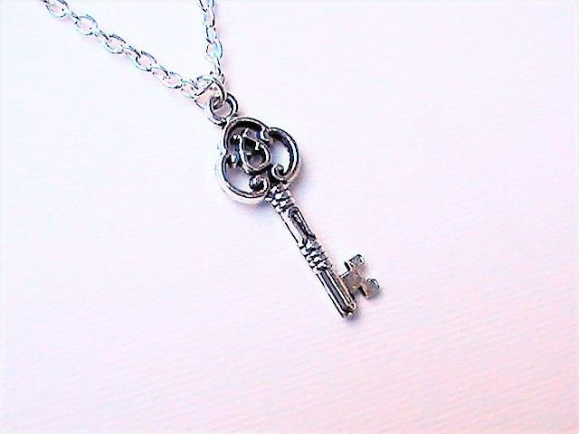 Key to Success Necklace, Silver Key Pendant, Fancy Key Necklace ...