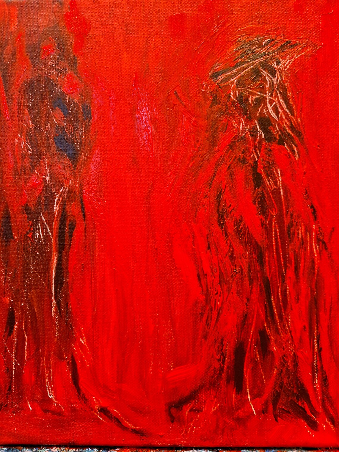 Small Abstract Painting, Bright Red Wall Art, Acrylics on Canvas 12" X ...