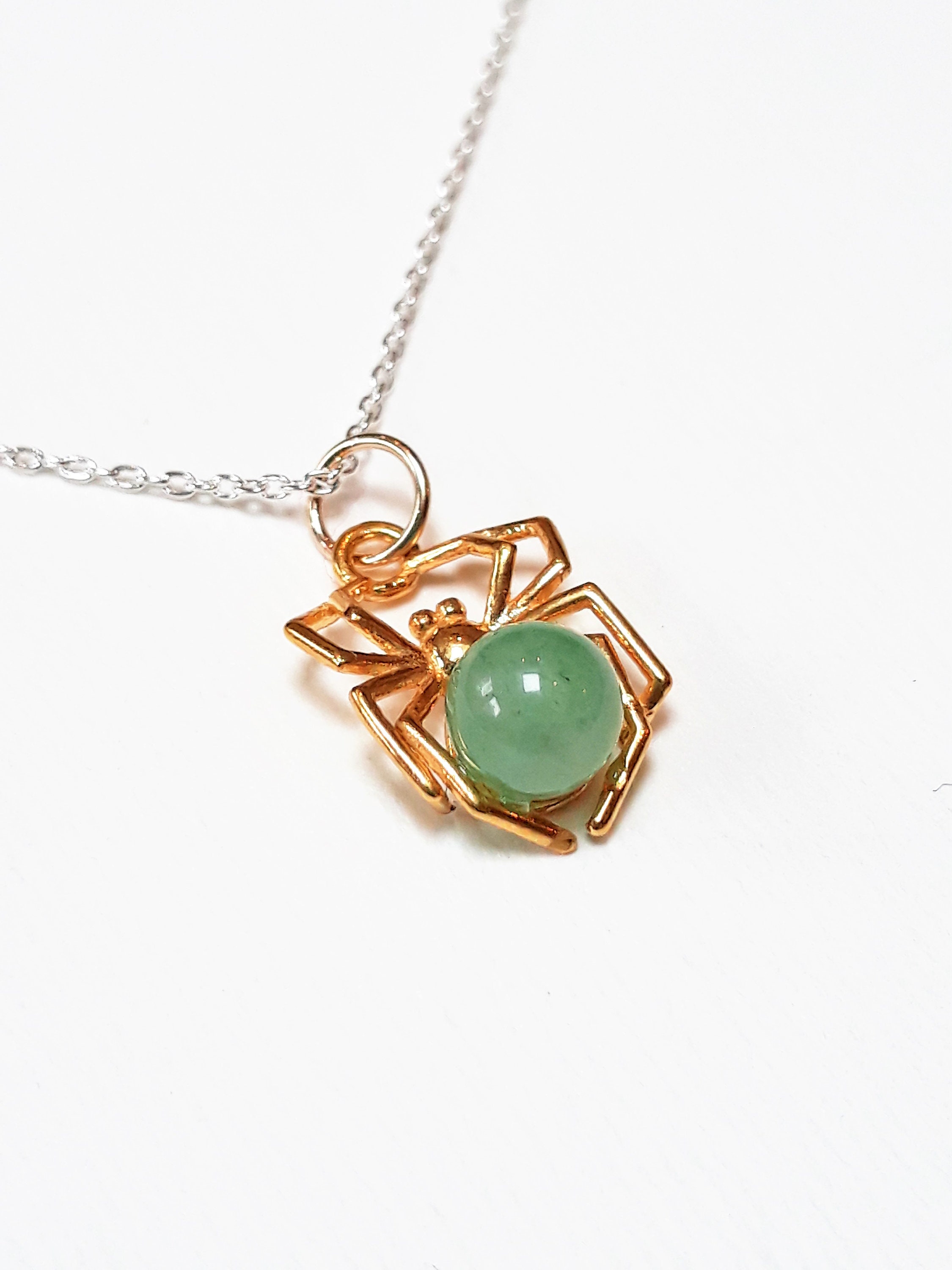 Gold Spider Necklace Green Aventurine Gemstone in 24ct Gold - Etsy