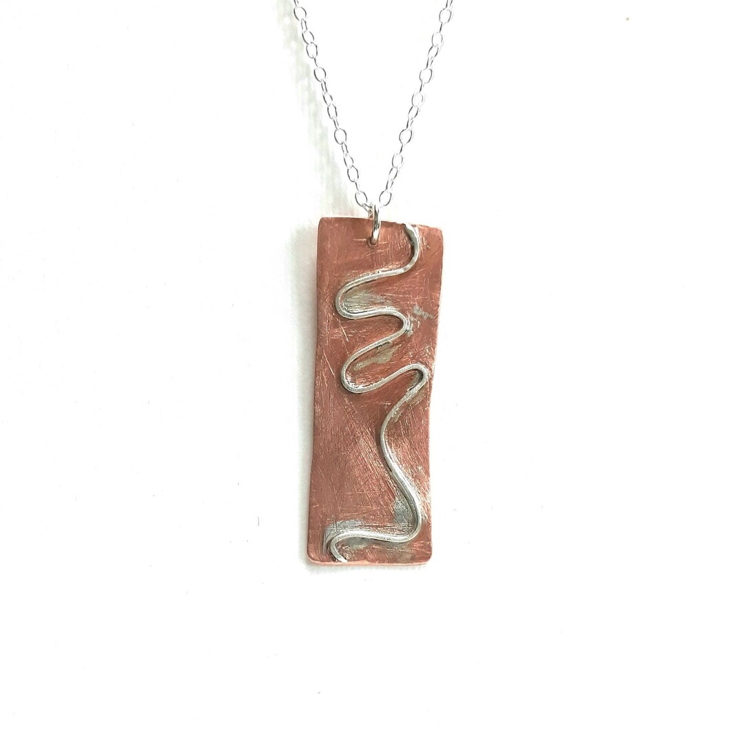 Snake Pendant, Mixed Metal Serpent Necklace, Copper and Sterling Silver ...