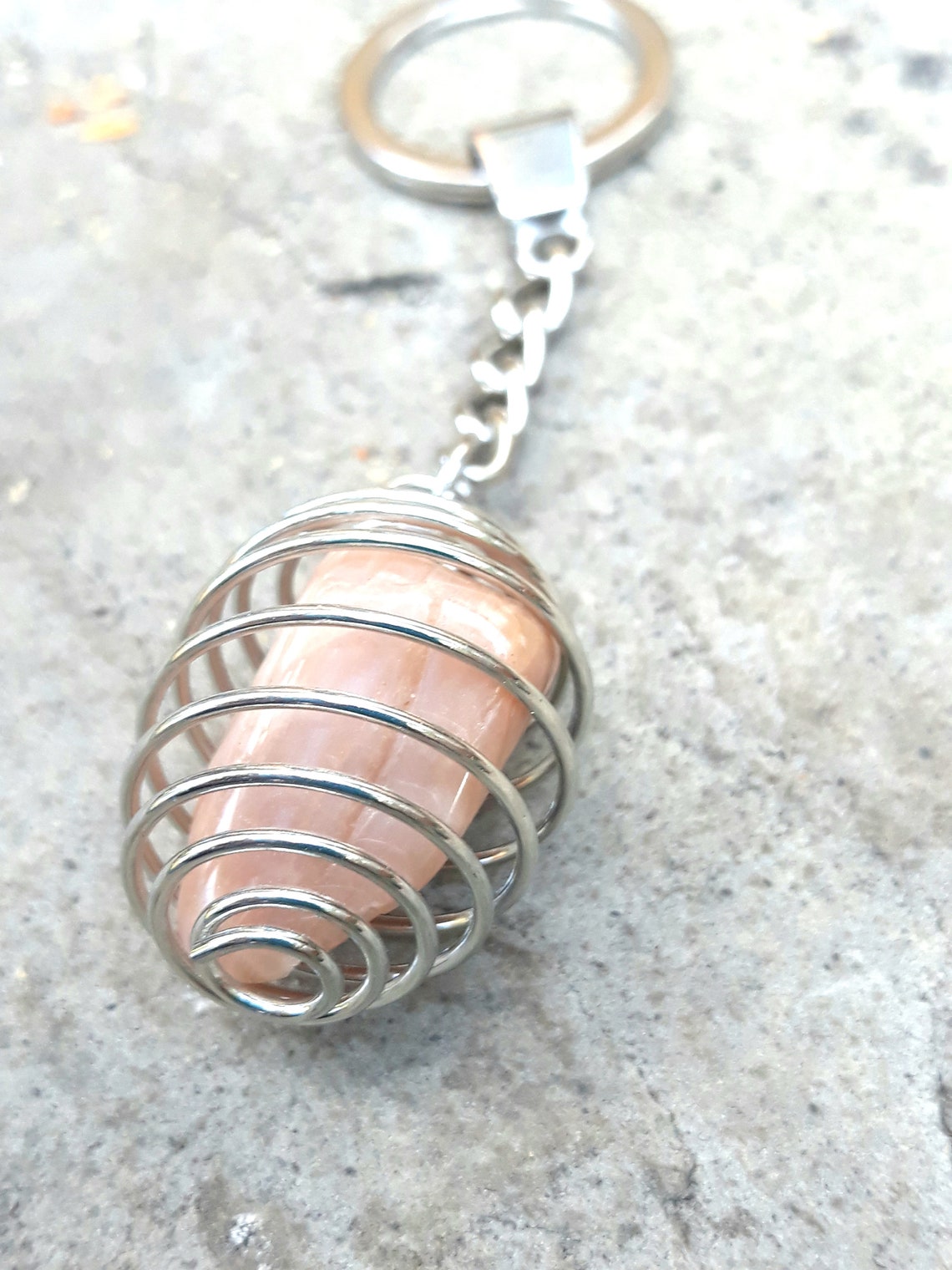 Moonstone Keychain, Spiral Cage Peach Gemstone Keyring, or Quartz ...