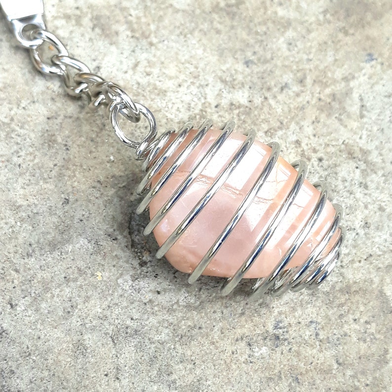 Moonstone Keychain, Spiral Cage Peach Gemstone Keyring, or Quartz ...