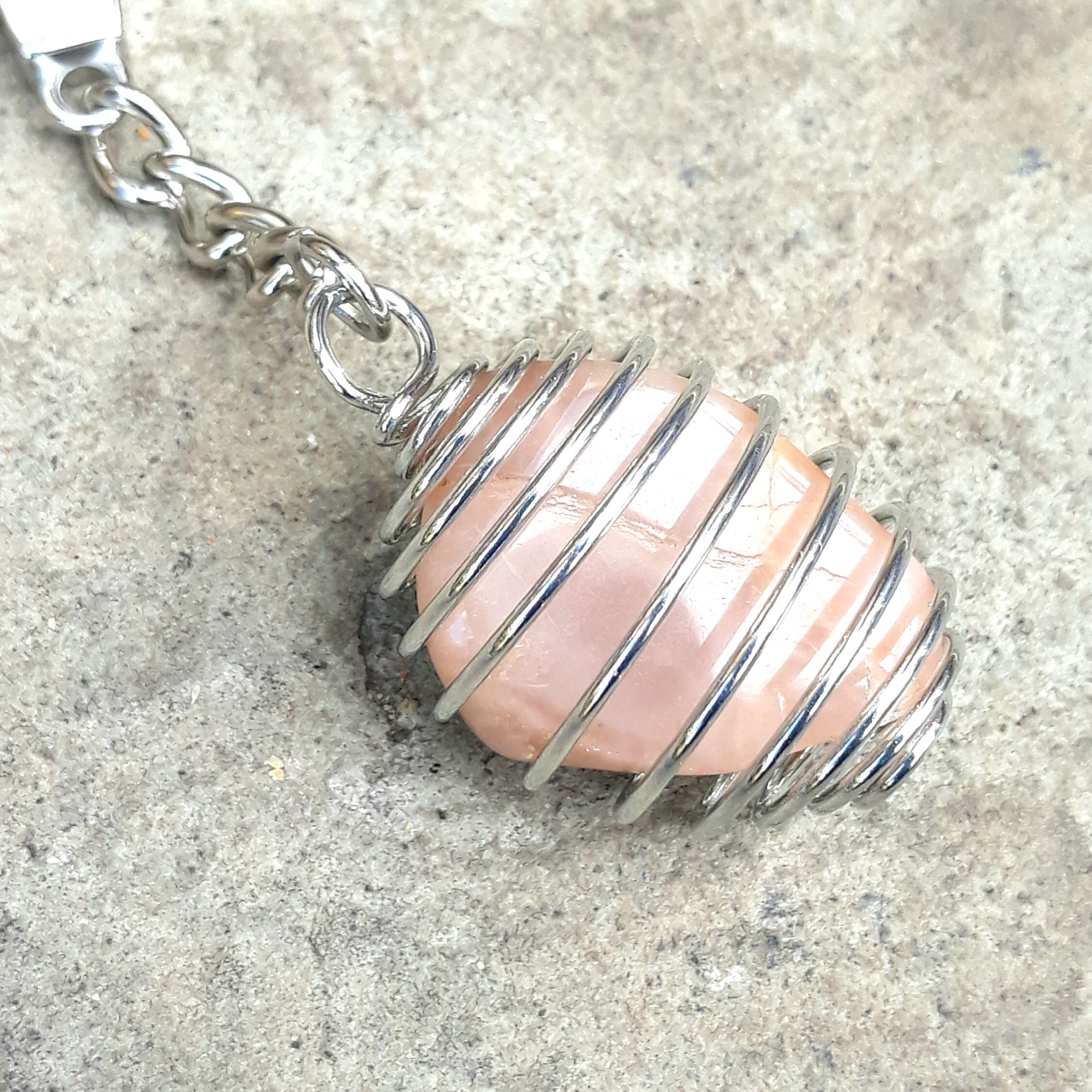 Moonstone Keychain, Spiral Cage Peach Gemstone Keyring, or Quartz ...
