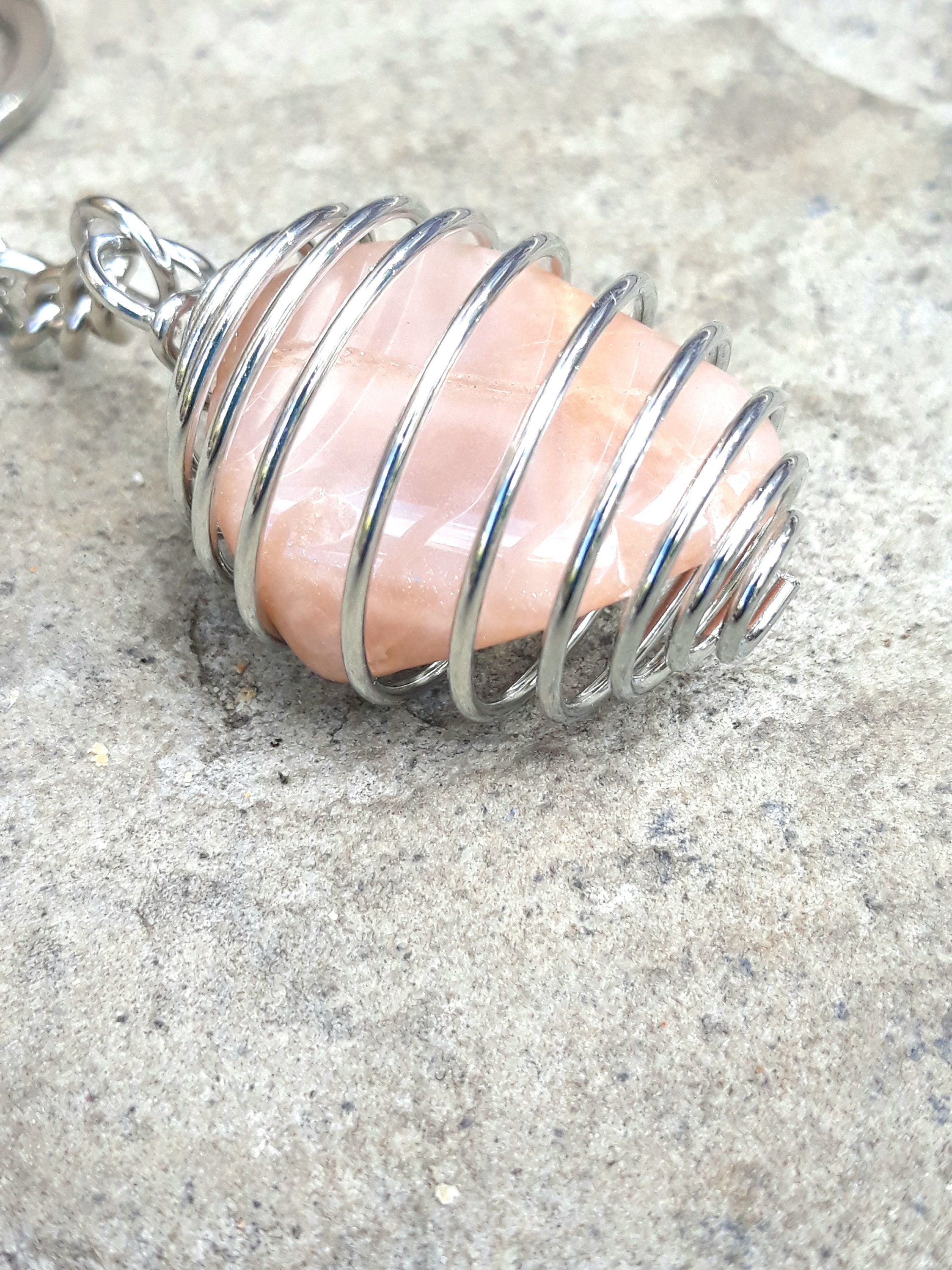 Moonstone Keychain, Spiral Cage Peach Gemstone Keyring, or Quartz ...
