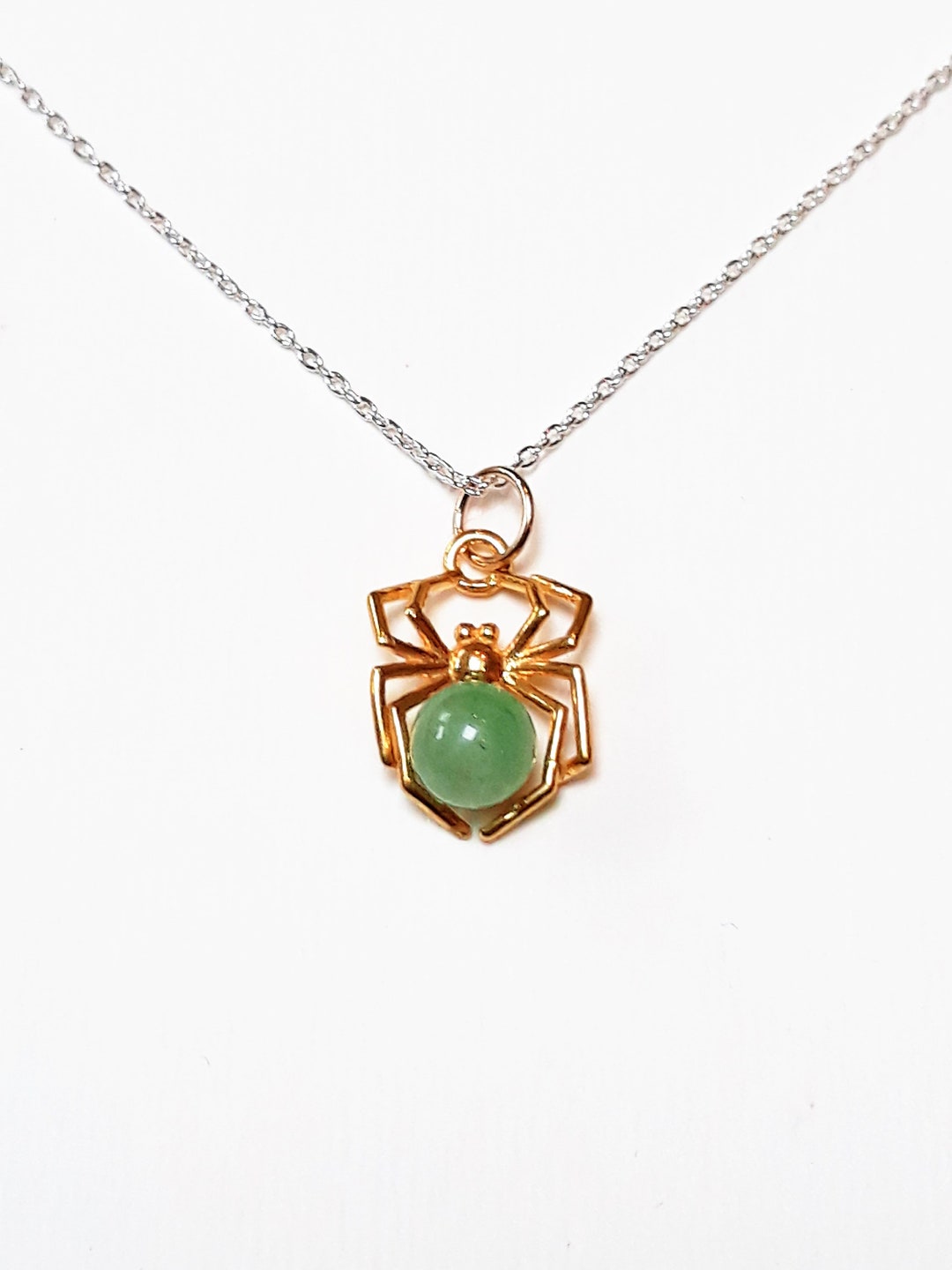Gold Spider Necklace, Green Aventurine Gemstone in 24ct Gold Plated ...