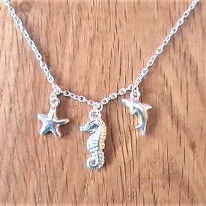 Sea Life Necklace, Seahorse, Starfish, Dolphin, Silver Beach Charm ...