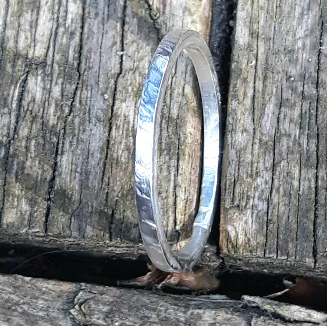 Hammered Silver Ring, Handmade 925 Sterling Silver Slim Band, Textured ...