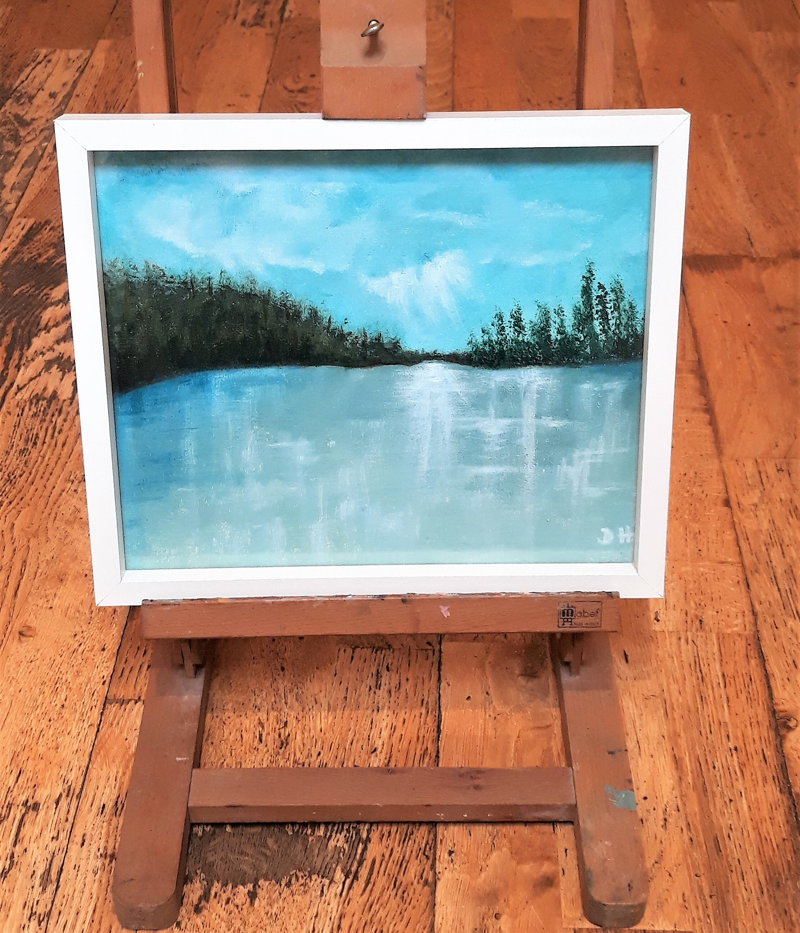 Icy Blue Lake Painting, Frozen Skating Pond, Original Winter Wall Art ...