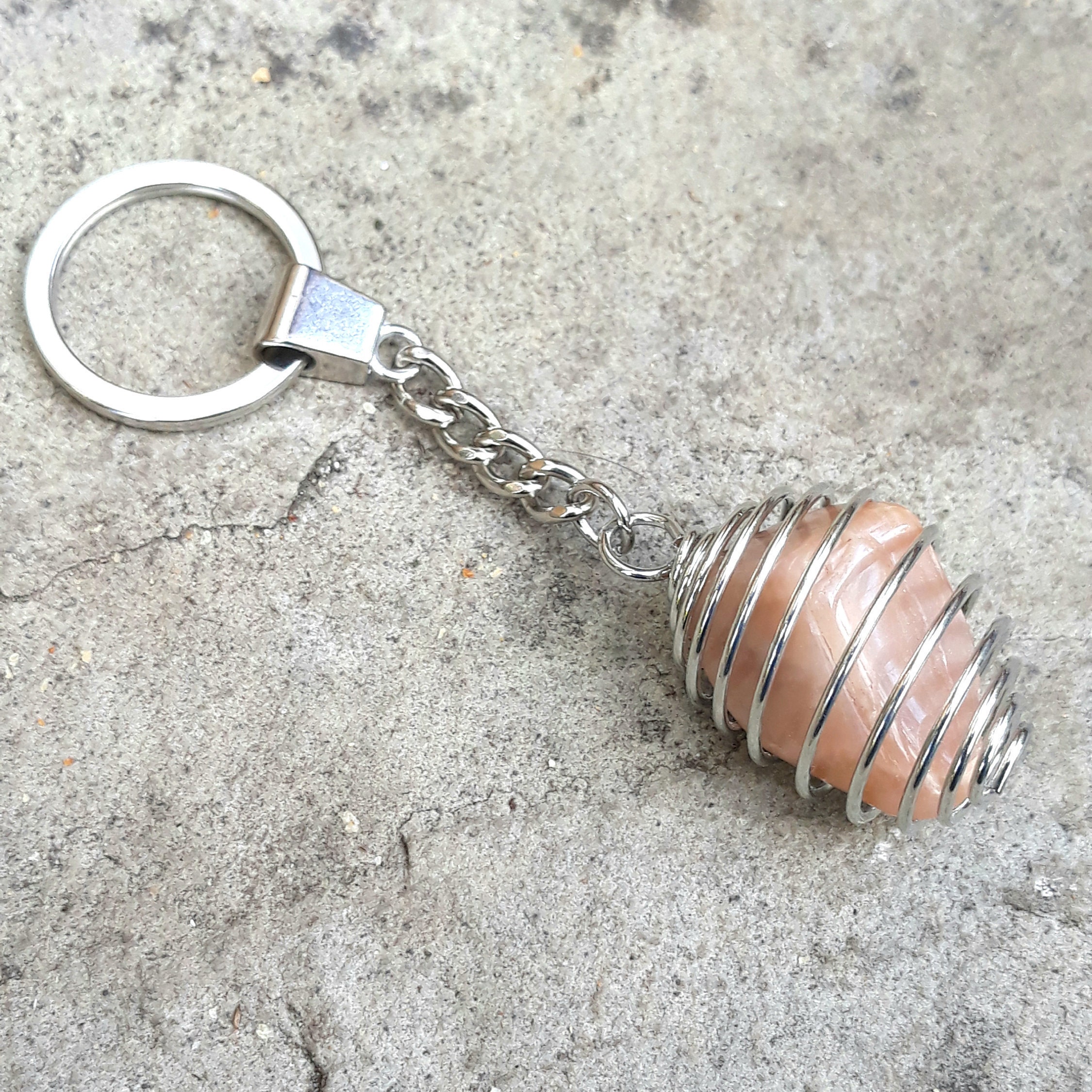 Moonstone Keychain, Spiral Cage Peach Gemstone Keyring, or Quartz ...