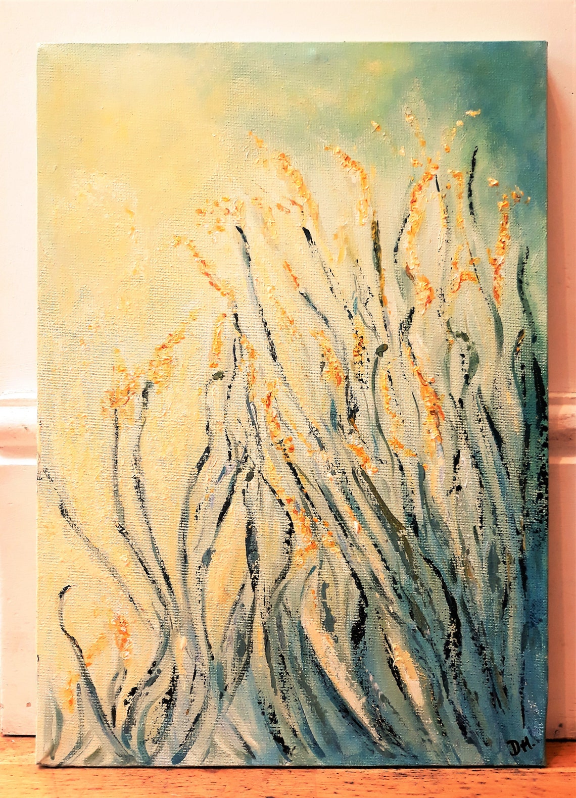 Floral Spring Painting, Original Green and Yellow Abstract Art in ...