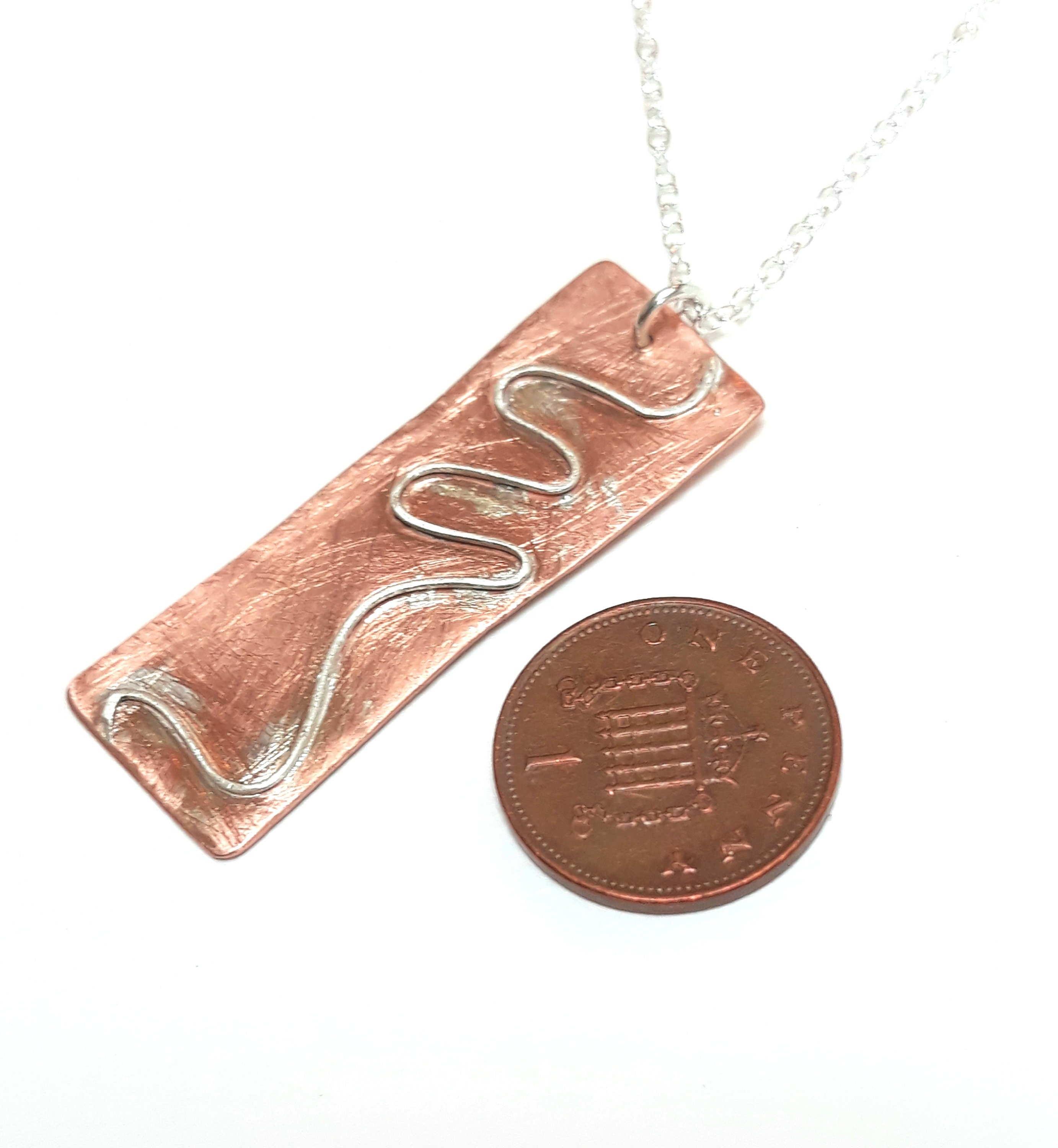 Snake Pendant, Mixed Metal Serpent Necklace, Copper and Sterling Silver ...
