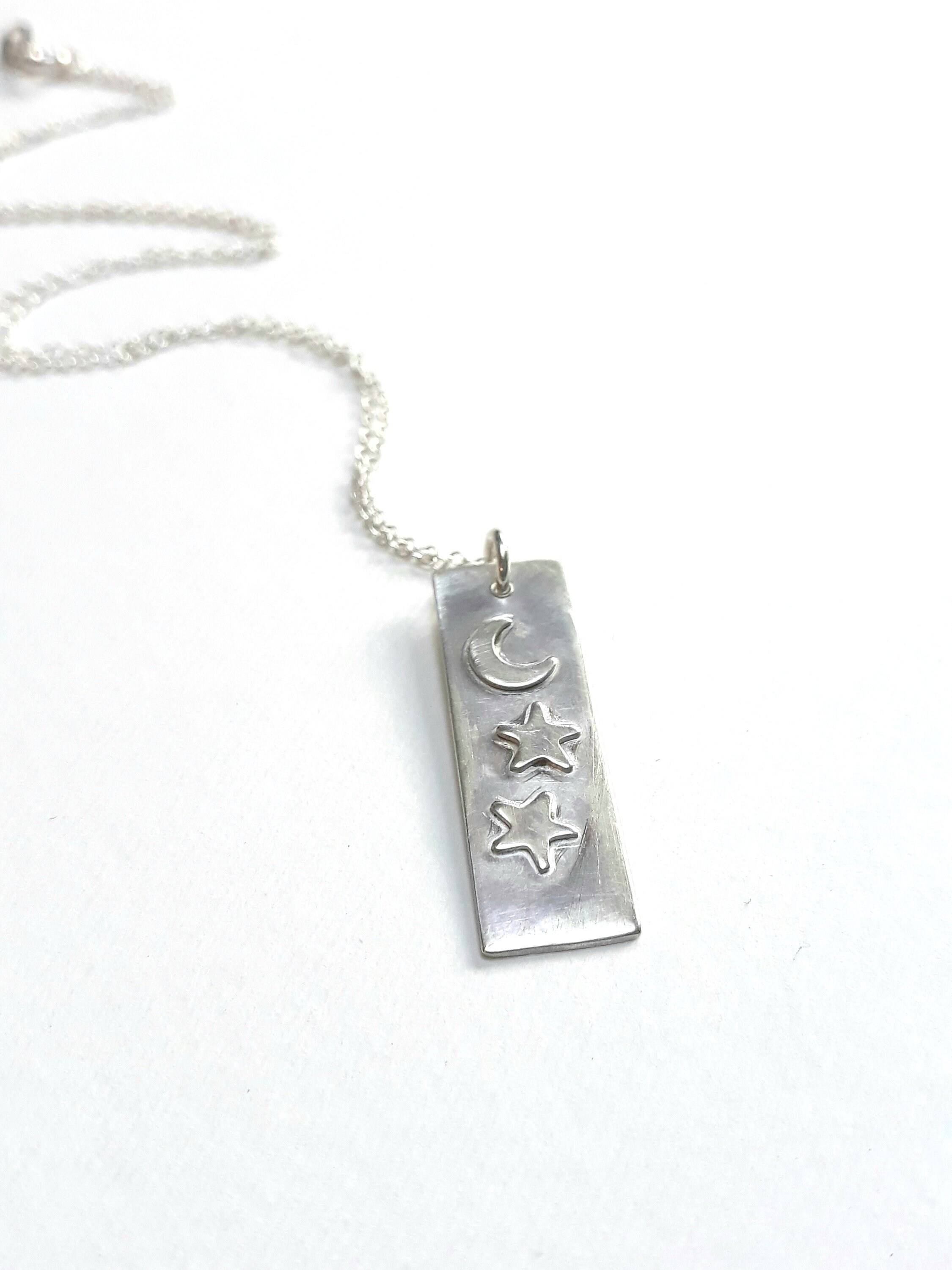 Celestial Necklace Crescent Moon and Stars Solid 925 Sterling - Etsy