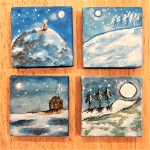 Christmas Mini Painting, Tiny Original Winter Scenes, Acrylics on ...