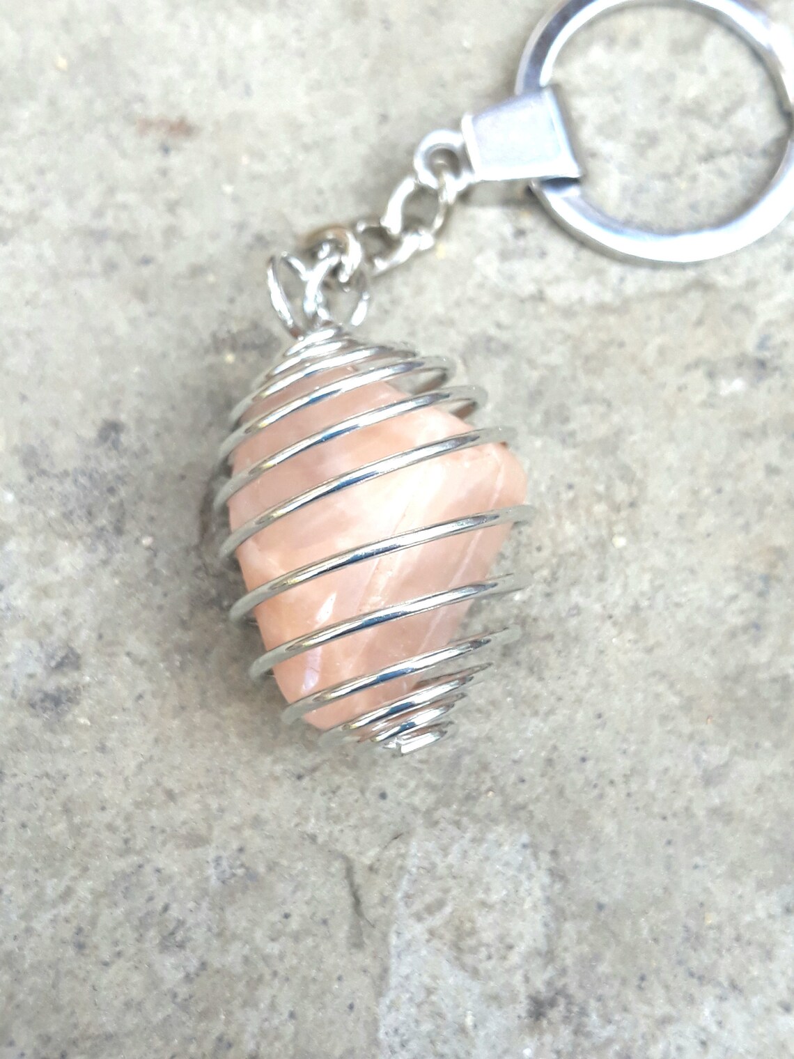 Moonstone Keychain, Spiral Cage Peach Gemstone Keyring, or Quartz ...