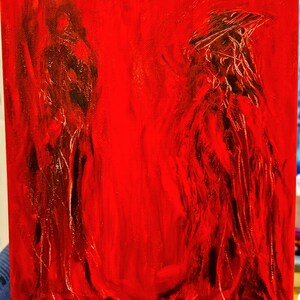 Small Abstract Painting, Bright Red Wall Art, Acrylics on Canvas 12" X ...