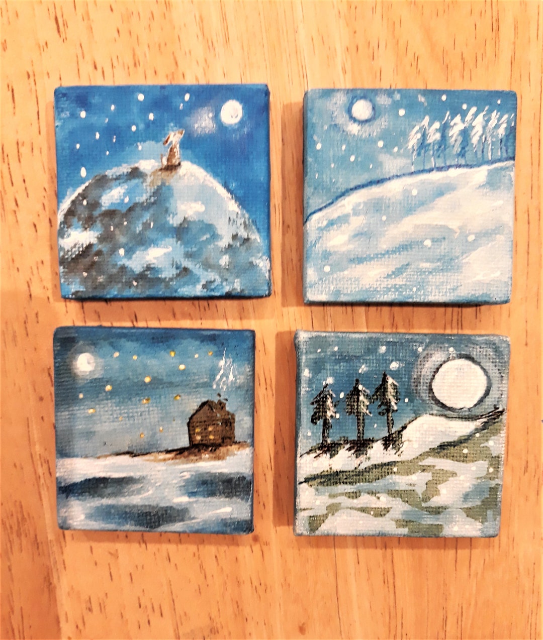 Christmas Mini Painting, Tiny Original Winter Scenes, Acrylics on ...