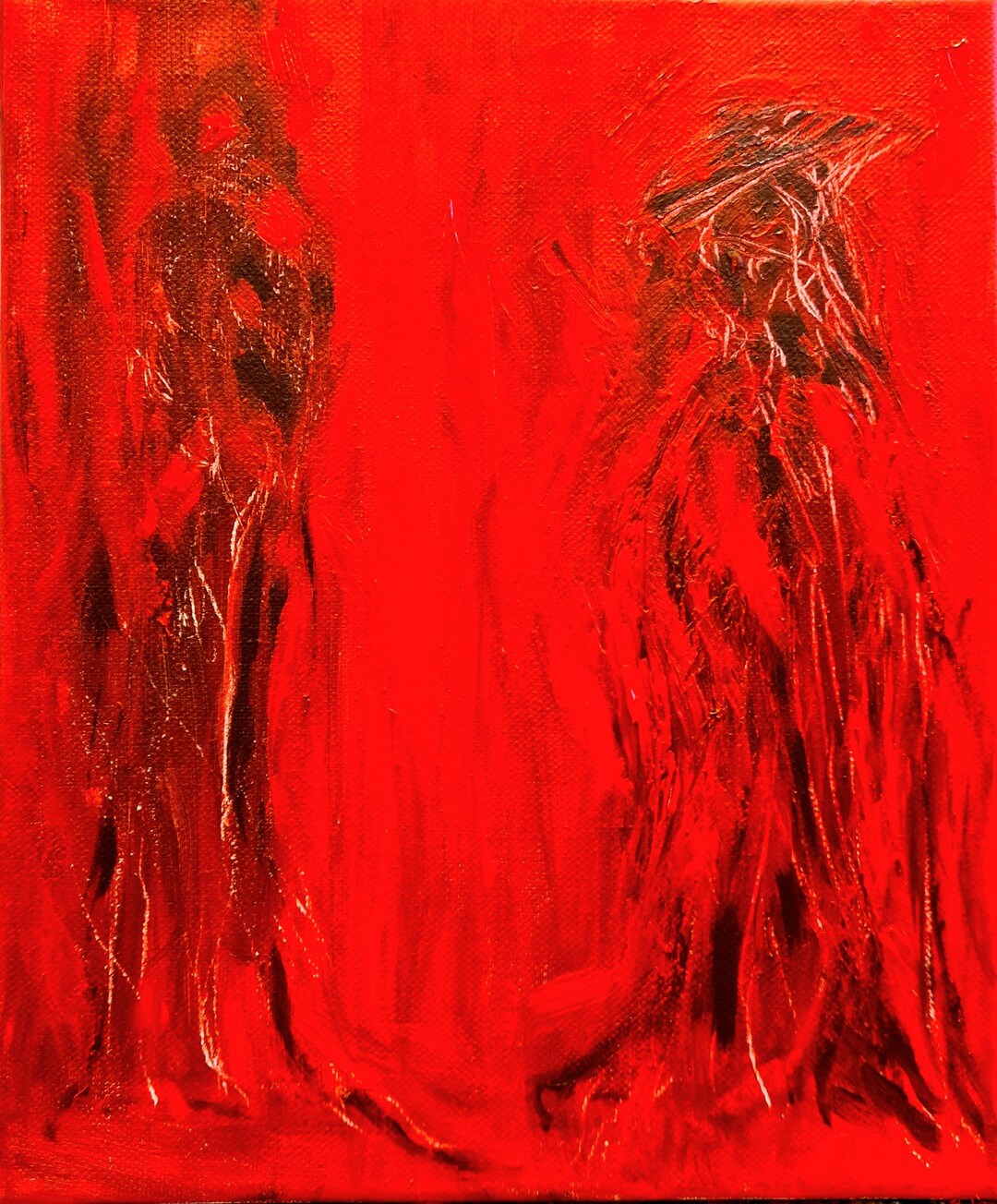 Small Abstract Painting, Bright Red Wall Art, Acrylics on Canvas 12" X ...