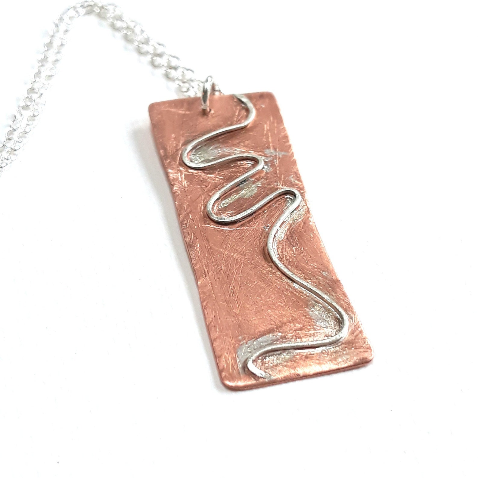 Snake Pendant, Mixed Metal Serpent Necklace, Copper and Sterling Silver ...