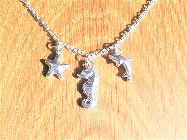 Sea Life Necklace, Seahorse, Starfish, Dolphin, Silver Beach Charm ...