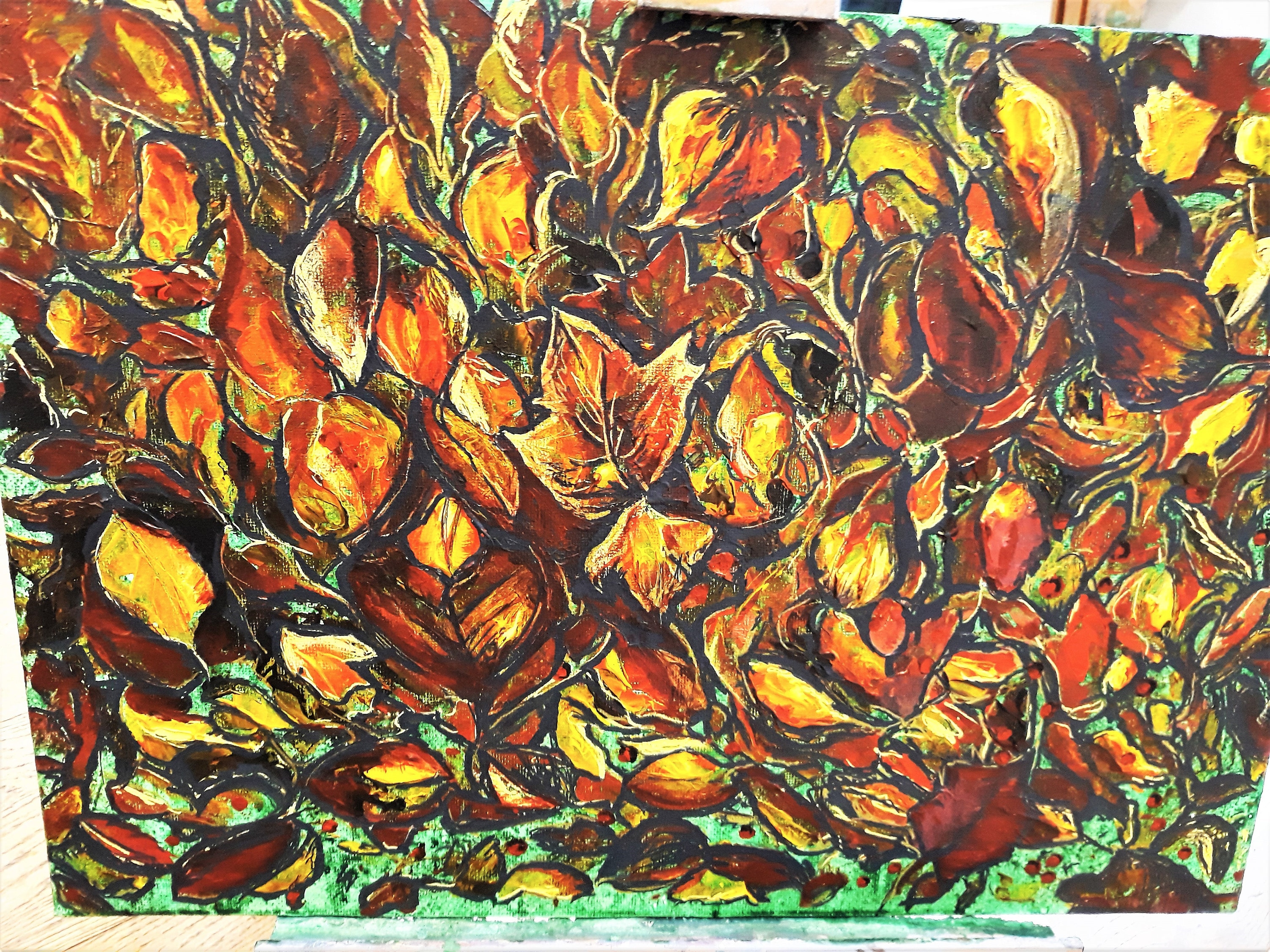 Autumn Leaves Painting, Original Acrylic Art on Canvas With Fall ...