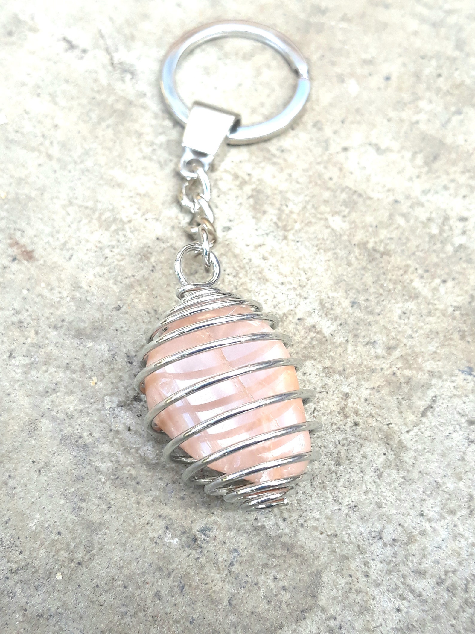 Moonstone Keychain, Spiral Cage Peach Gemstone Keyring, or Quartz ...