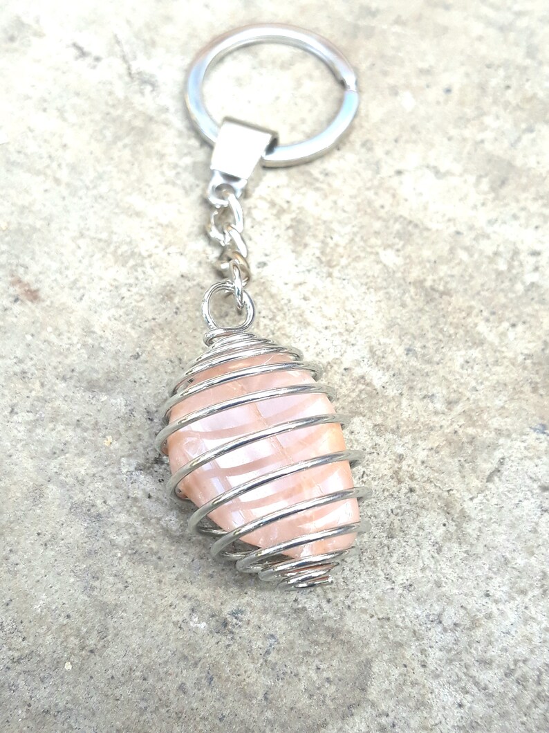 Moonstone Keychain, Spiral Cage Peach Gemstone Keyring, or Quartz ...