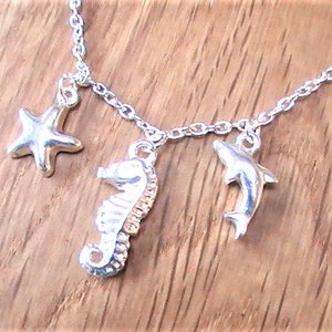 Sea Life Necklace, Seahorse, Starfish, Dolphin, Silver Beach Charm ...