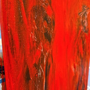 Small Abstract Painting, Bright Red Wall Art, Acrylics on Canvas 12" X ...