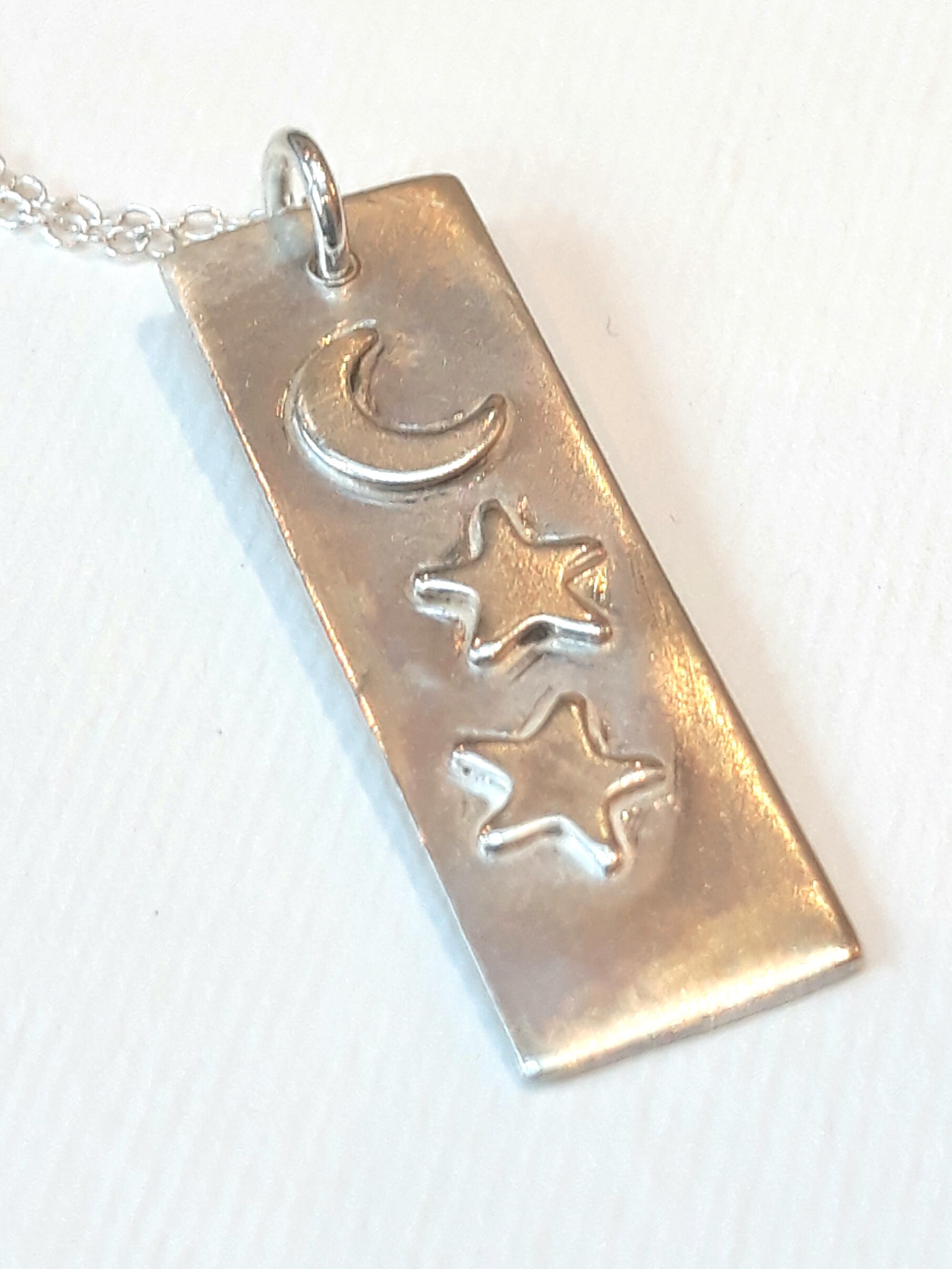 Celestial Necklace Crescent Moon and Stars Solid 925 Sterling - Etsy