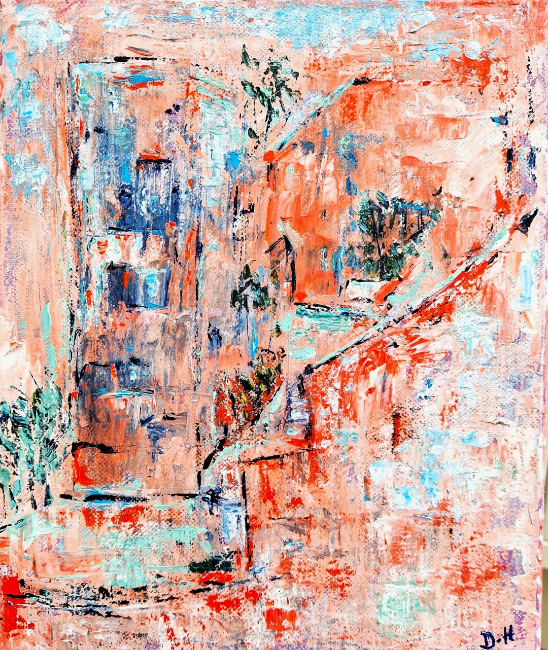Mediterranean Painting, Contemporary Abstract Art in Warm Peach Colours ...