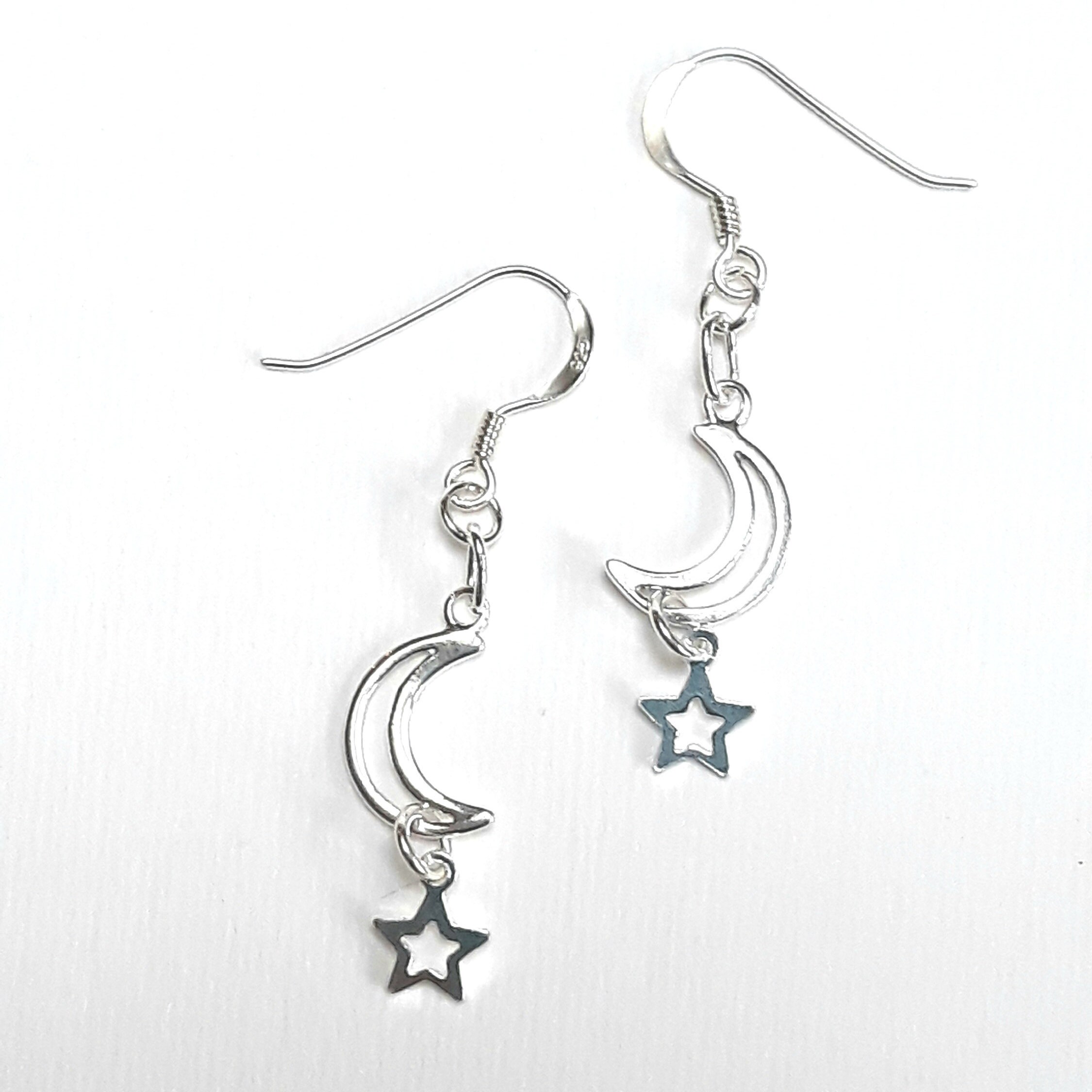 Moon and Star Earrings, Sterling Silver Celestial Jewellery - Etsy