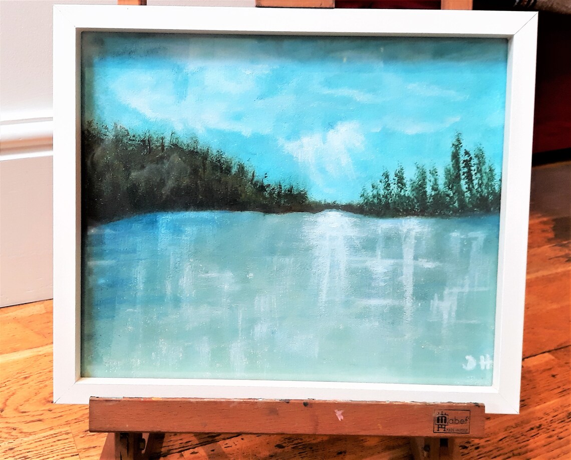 Icy Blue Lake Painting Frozen Skating Pond Original Winter - Etsy