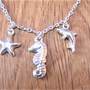 Sea Life Necklace, Seahorse, Starfish, Dolphin, Silver Beach Charm ...