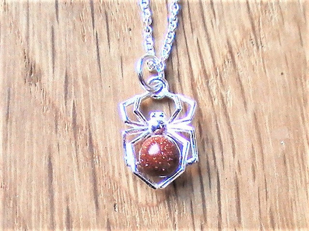 Brown Goldstone Spider Pendant, Sterling Silver Necklace, Gothic ...