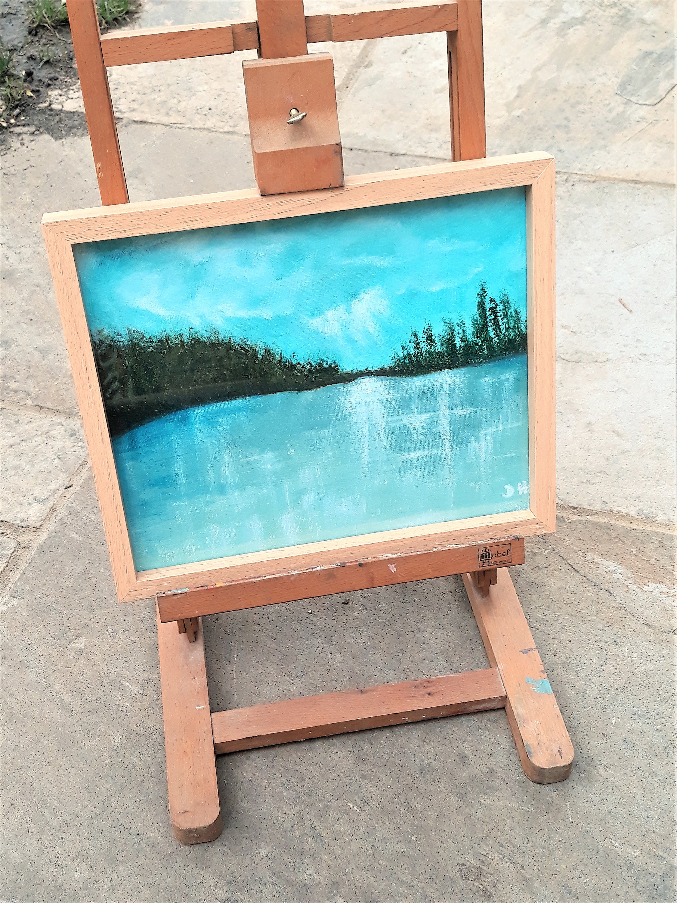 Icy Blue Lake Painting, Frozen Skating Pond, Original Winter Wall Art ...