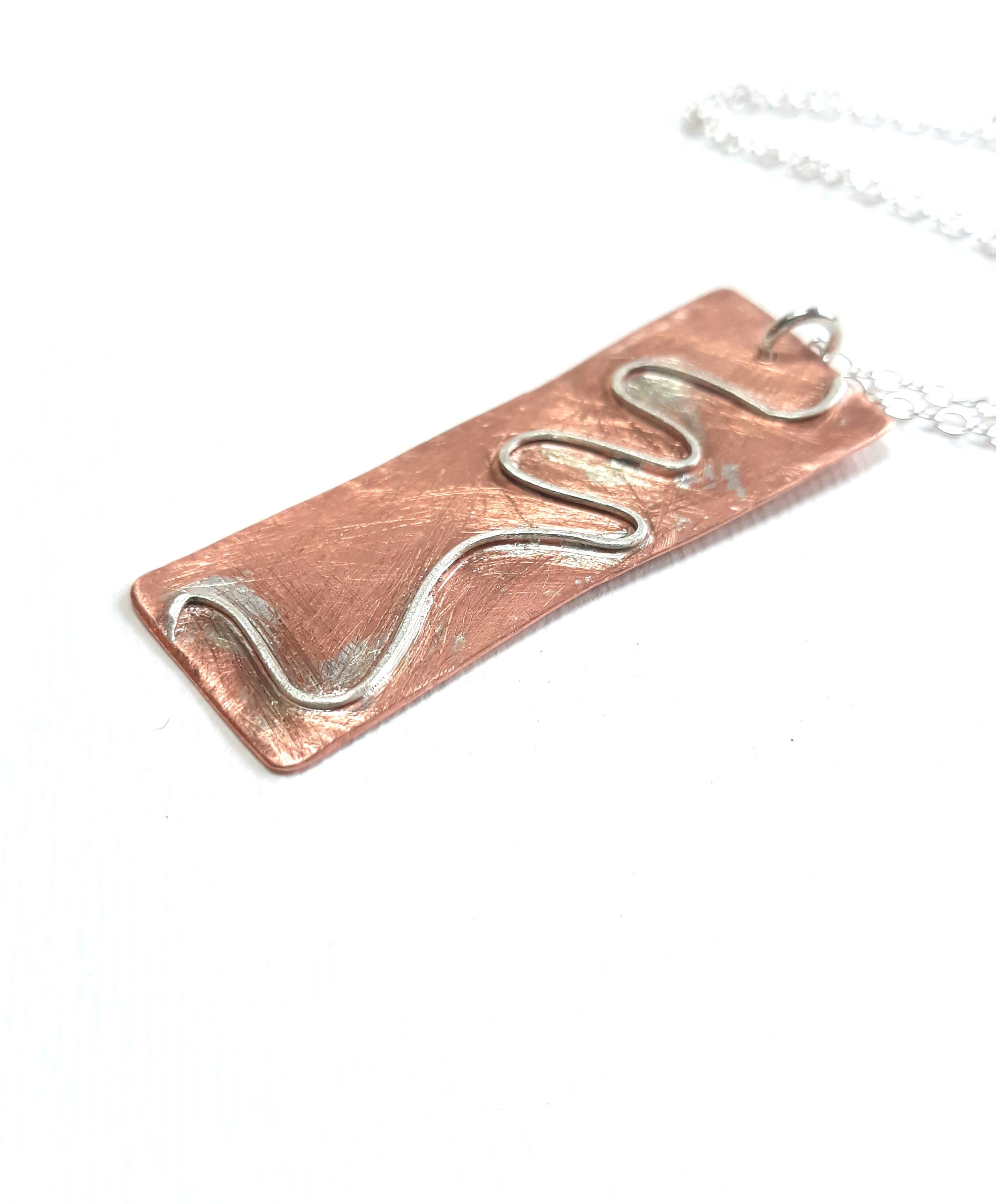 Snake Pendant, Mixed Metal Serpent Necklace, Copper and Sterling Silver ...